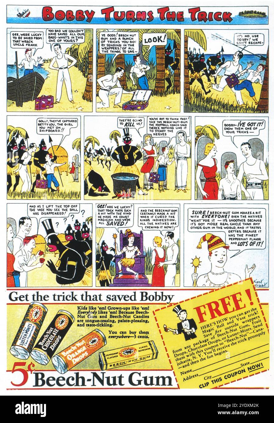 1932 Beech-Nut Gum Ad - Bobby turns the trick comic strip Stock Photo ...