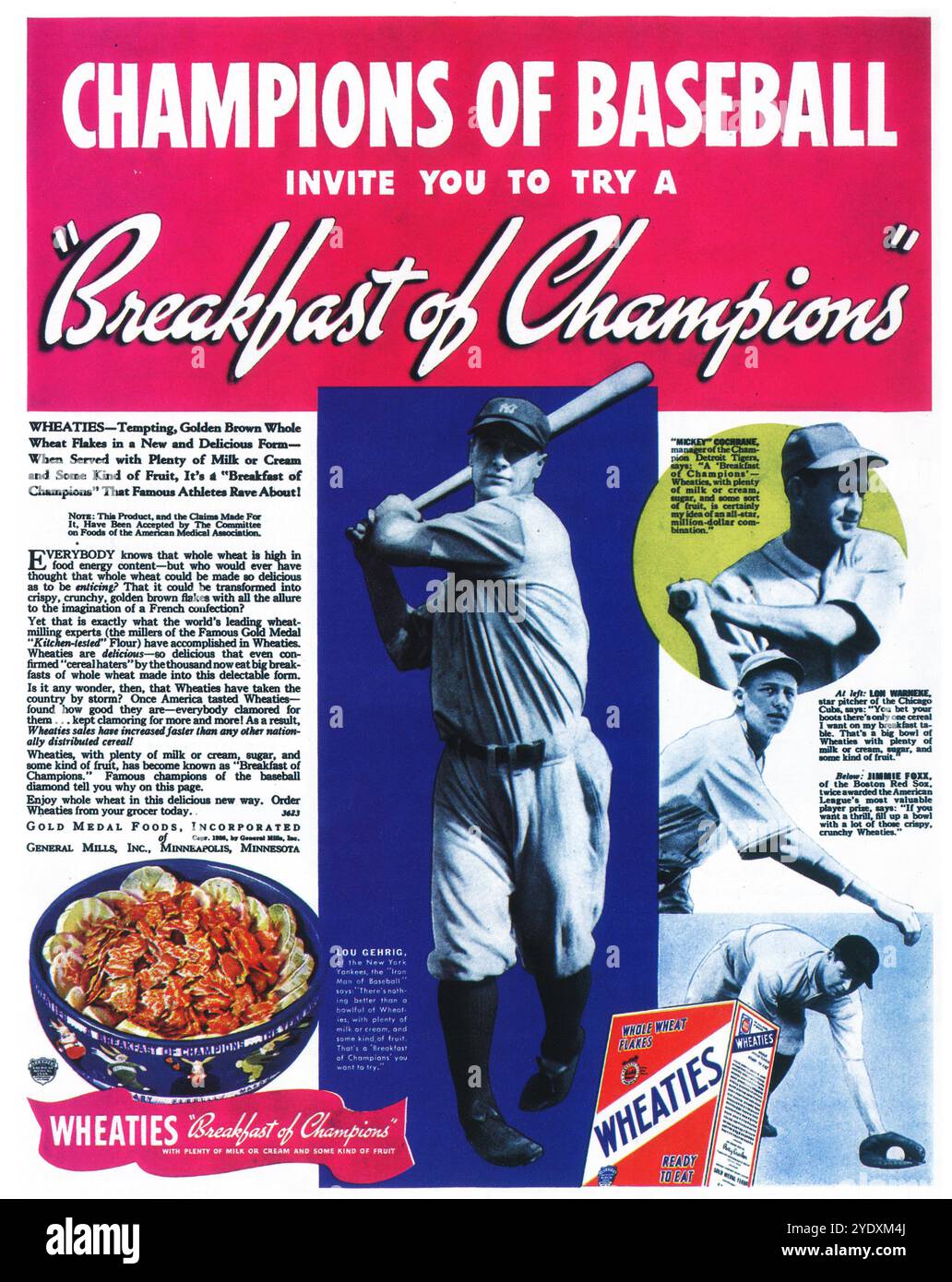 1936 Wheaties ad - Breakfast of Champions - with Lou Gehrig of the NY ...