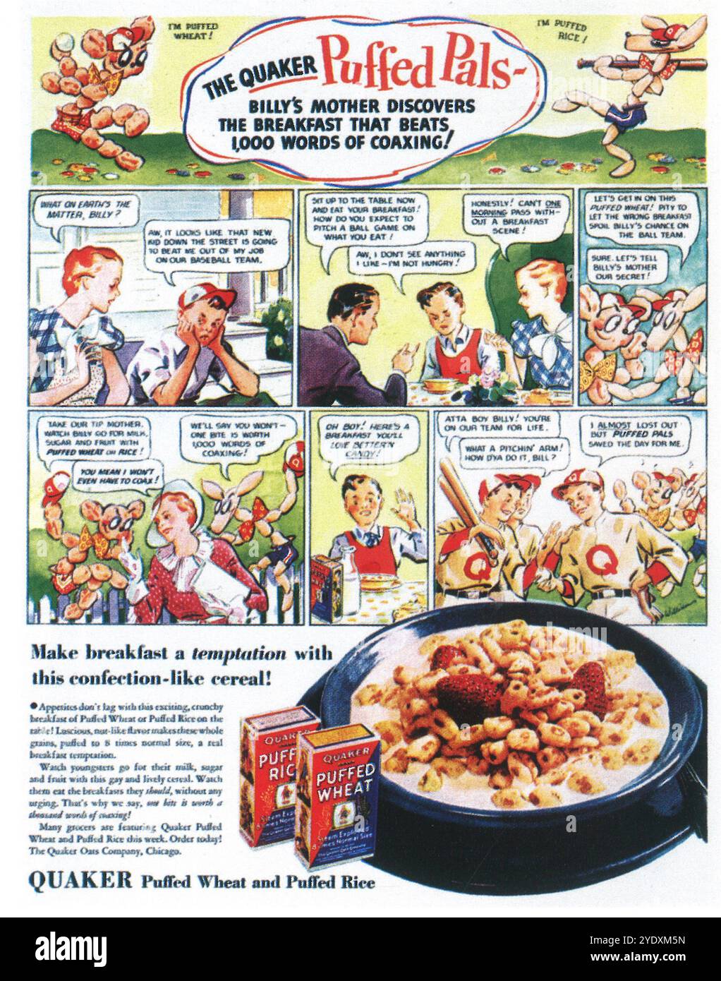 1935 Quaker Puffed Wheat Ad - Rice Puffed Pals cartoon with Williams ...