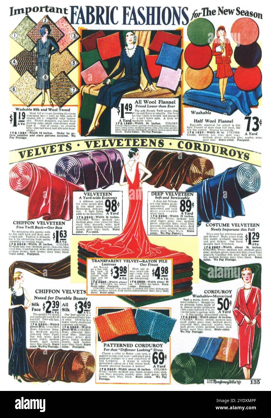 1930s Fabrics sheet ad - fabric fashions for the new season - velvets ...