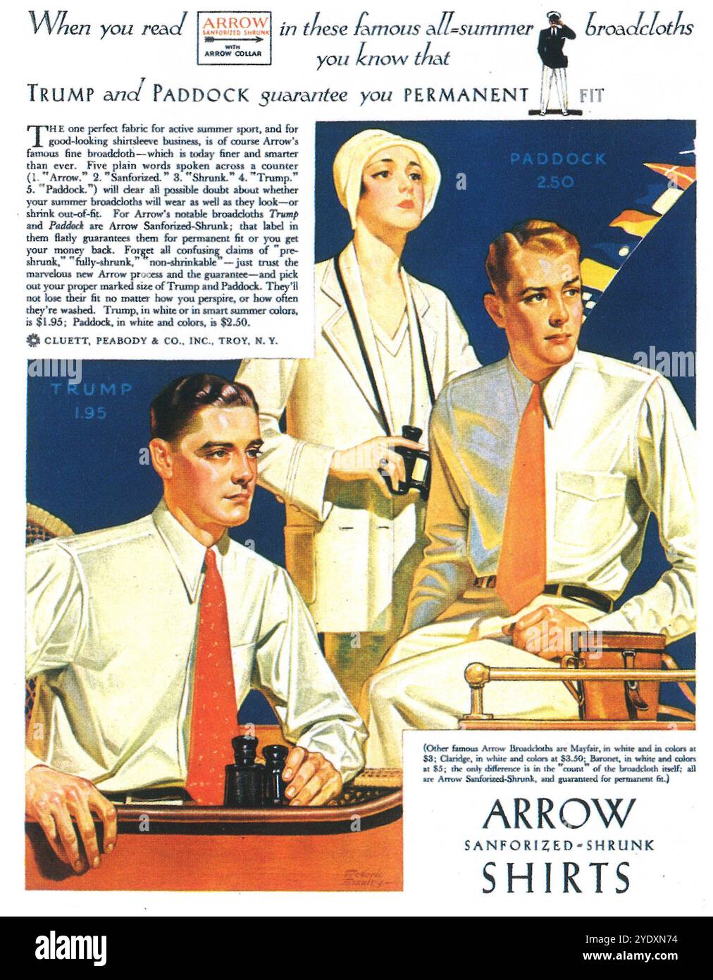 1932 Arrow all-summer broadclothes ad - "Trump and Paddock guarantee ...