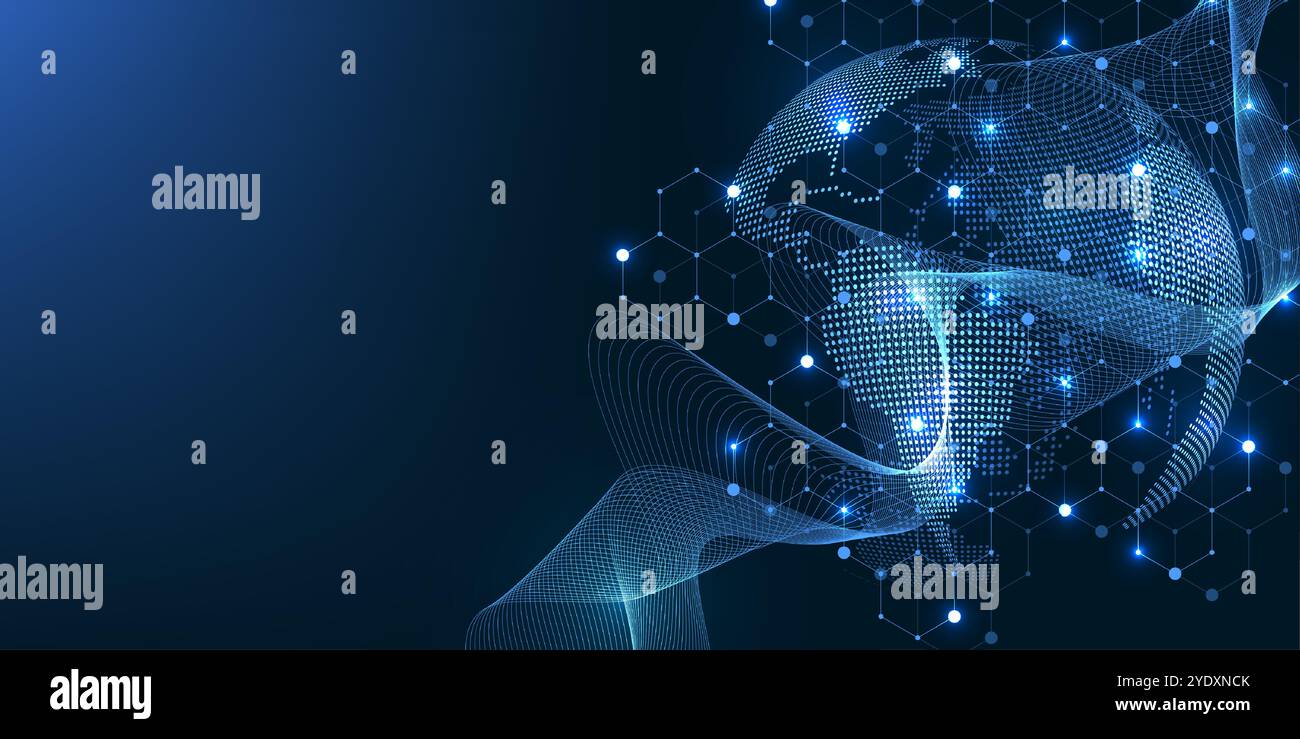 Global network connection concept. Big data visualization. Social network communication in the ...