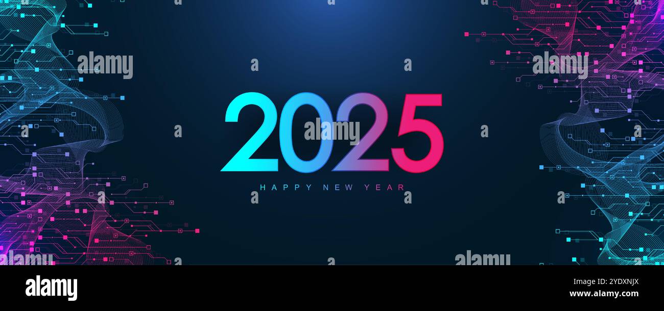 Digital technology abstract poster template 2025 with circuit board ...