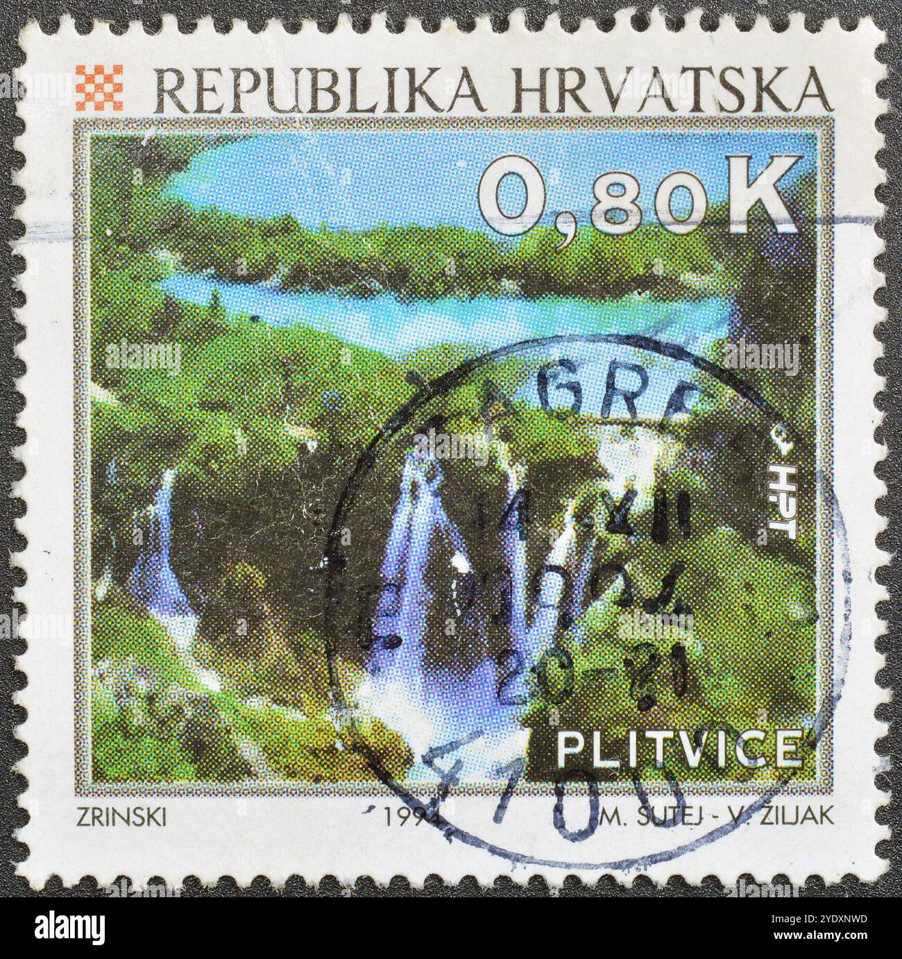 Cancelled postage stamp printed by Croatia, that shows Plitvice Lakes ...