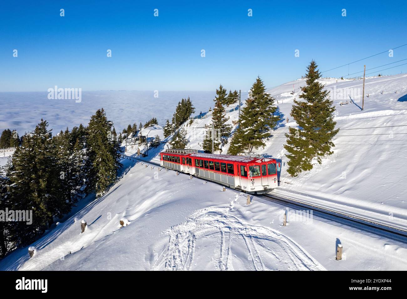 Red Vitznau Rigibahn train on mount rigi Stock Photo - Alamy