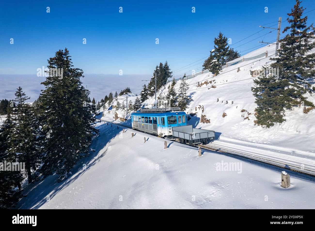 A rigibahn train ss seen at the top of mount rigi during winter Stock ...