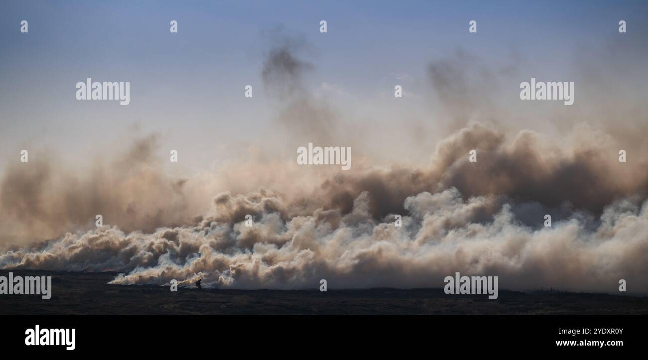 Heather burning on a shooting estate in the Yorkshire Dales. The ...
