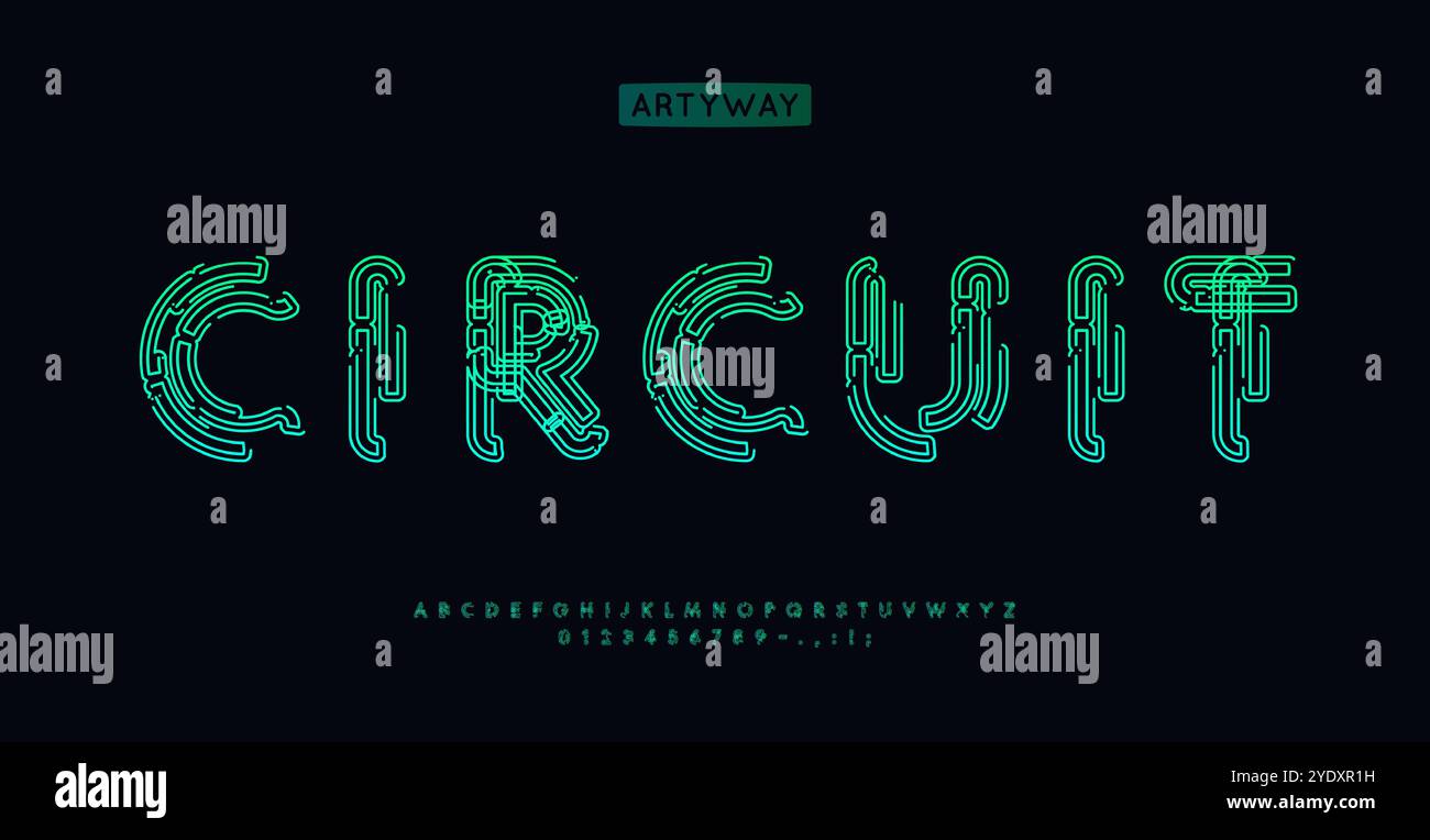 Circuit alphabet, intricate schematic letters, futuristic font for ...