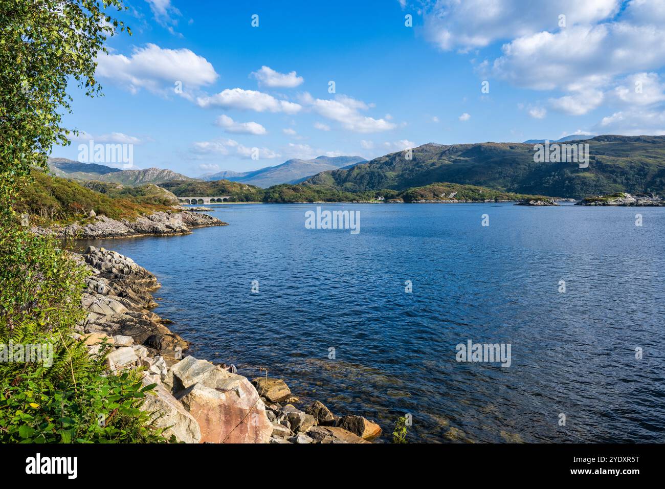 Loch nan Uamh (loch of the caves), with Gleann Mama Viaduct at east end ...