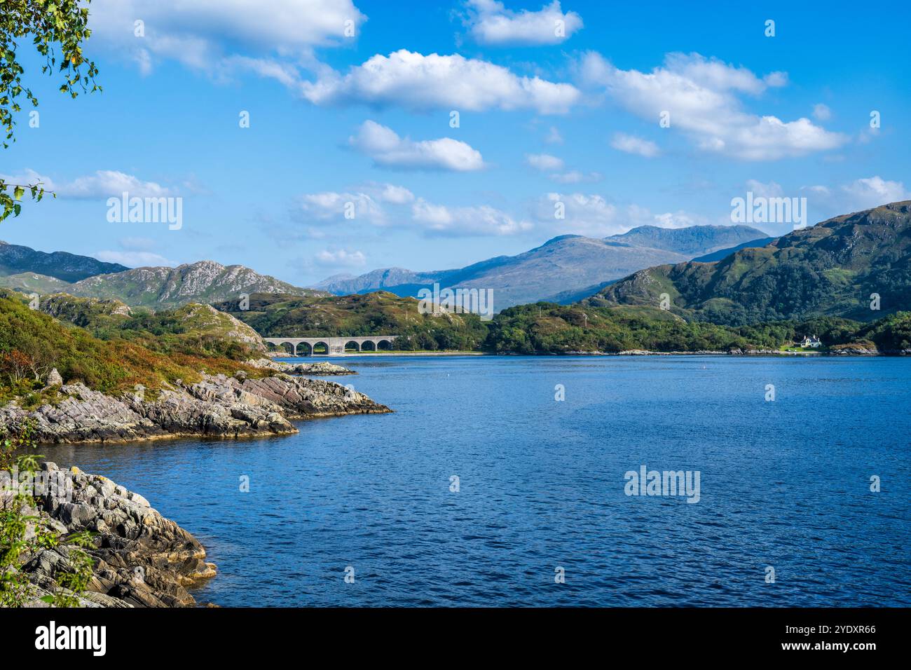 Loch nan Uamh (loch of the caves), with Gleann Mama Viaduct at east end ...