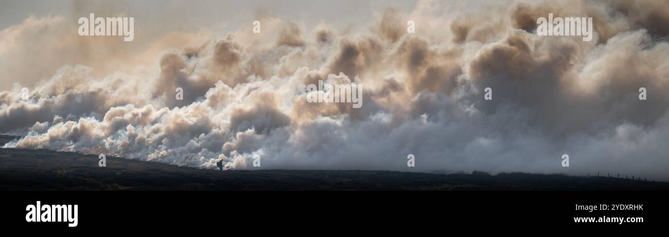 Heather burning on a shooting estate in the Yorkshire Dales. The ...