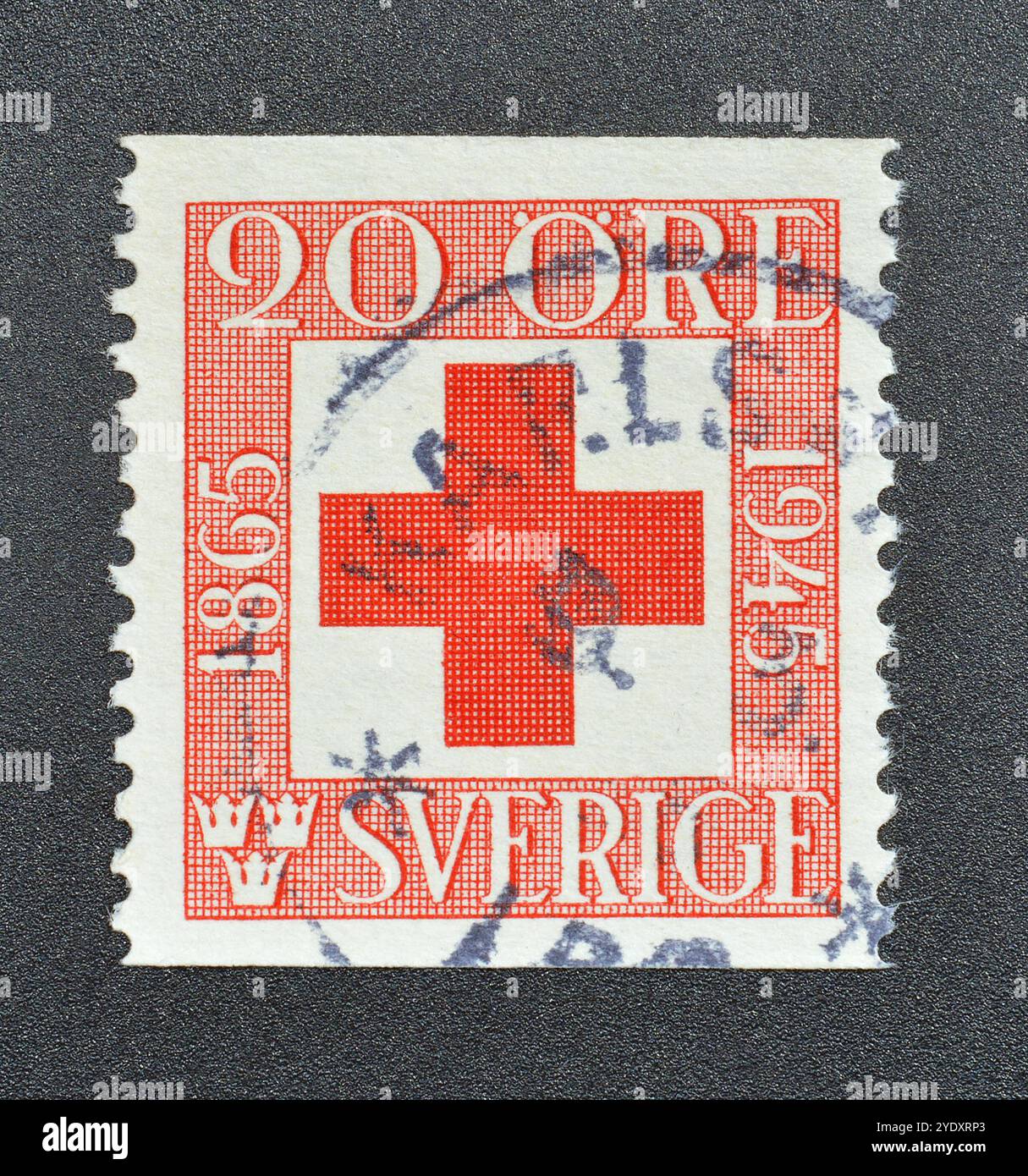 Cancelled postage stamp printed by Sweden, that shows Red Cross, 80th ...