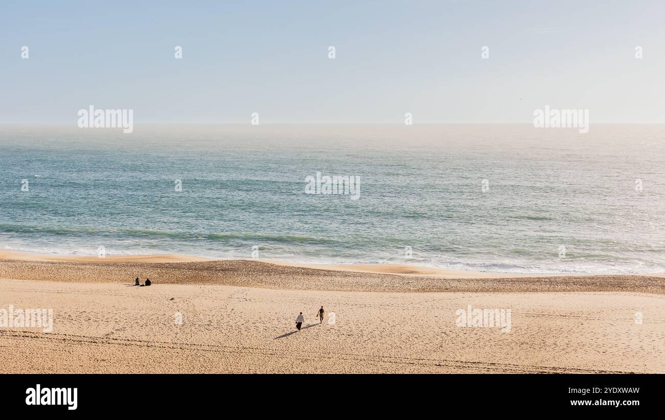 Aerial view of the city of Nazare, Portugal and the Praia da Nazare ...