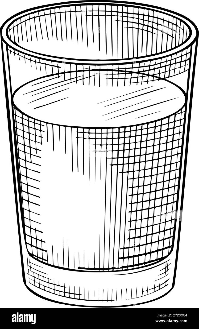 Vector illustration of a Glass of Water painted by black inks in ...