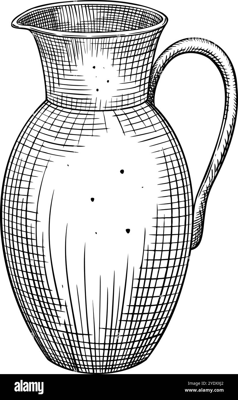 Pitcher vector illustration. Linear drawing of vintage jug painted by ...