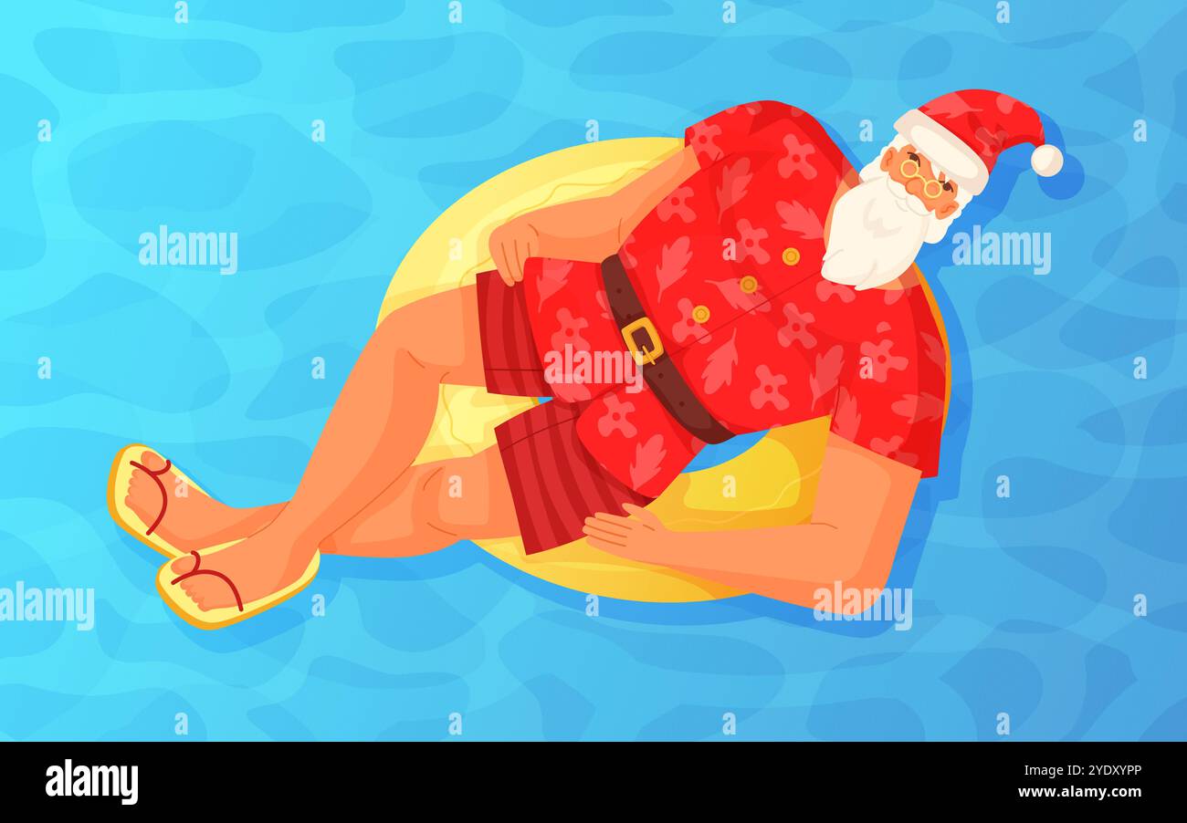 Santa Claus Relaxing on a Pool Float in Summer Vacation Stock Vector ...