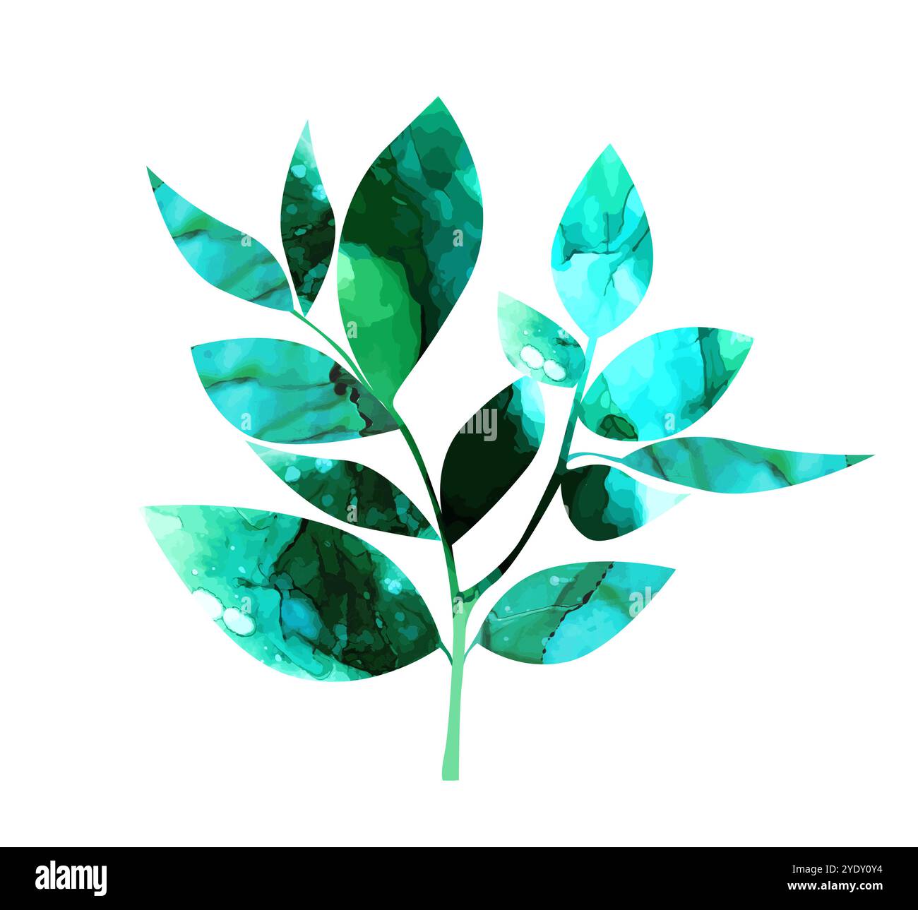 Hand drawn cute watercolor green long leaves. hand drawing. Not AI ...