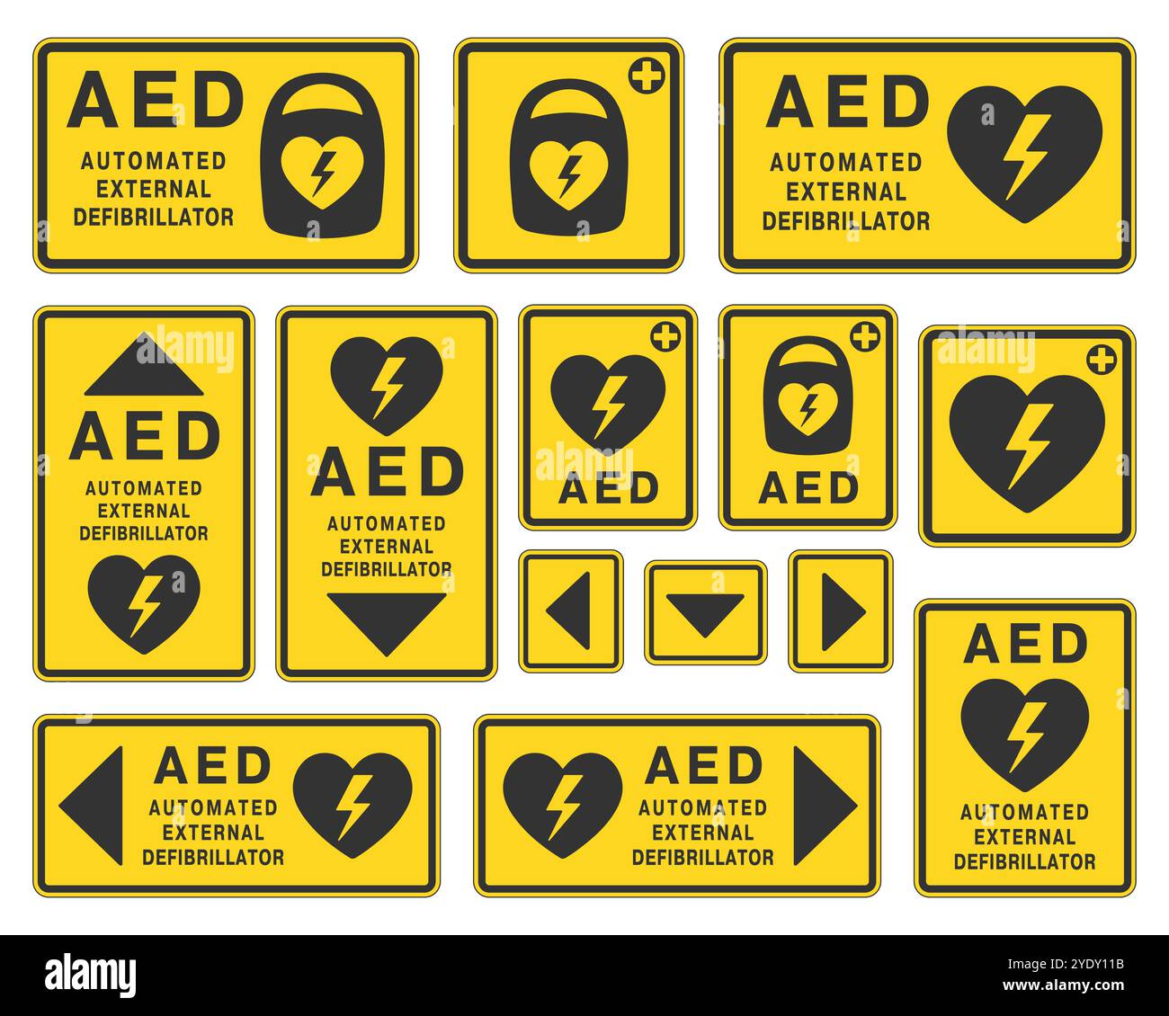 AED emergency defibrillator icon sign symbol. First aid Automated ...