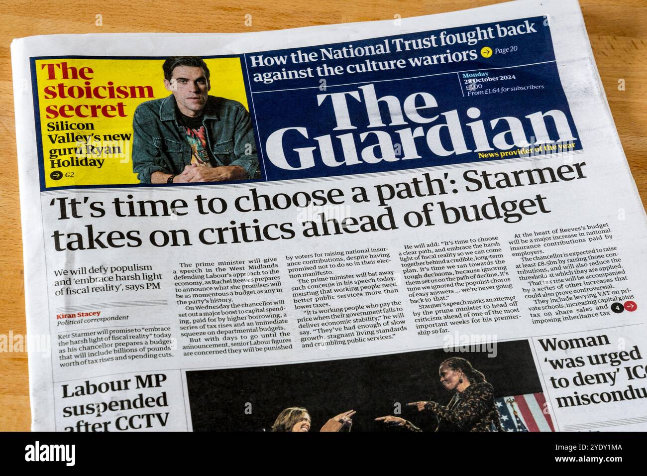 28 October 2024. Front page headline in The Guardian is 'It's time to ...