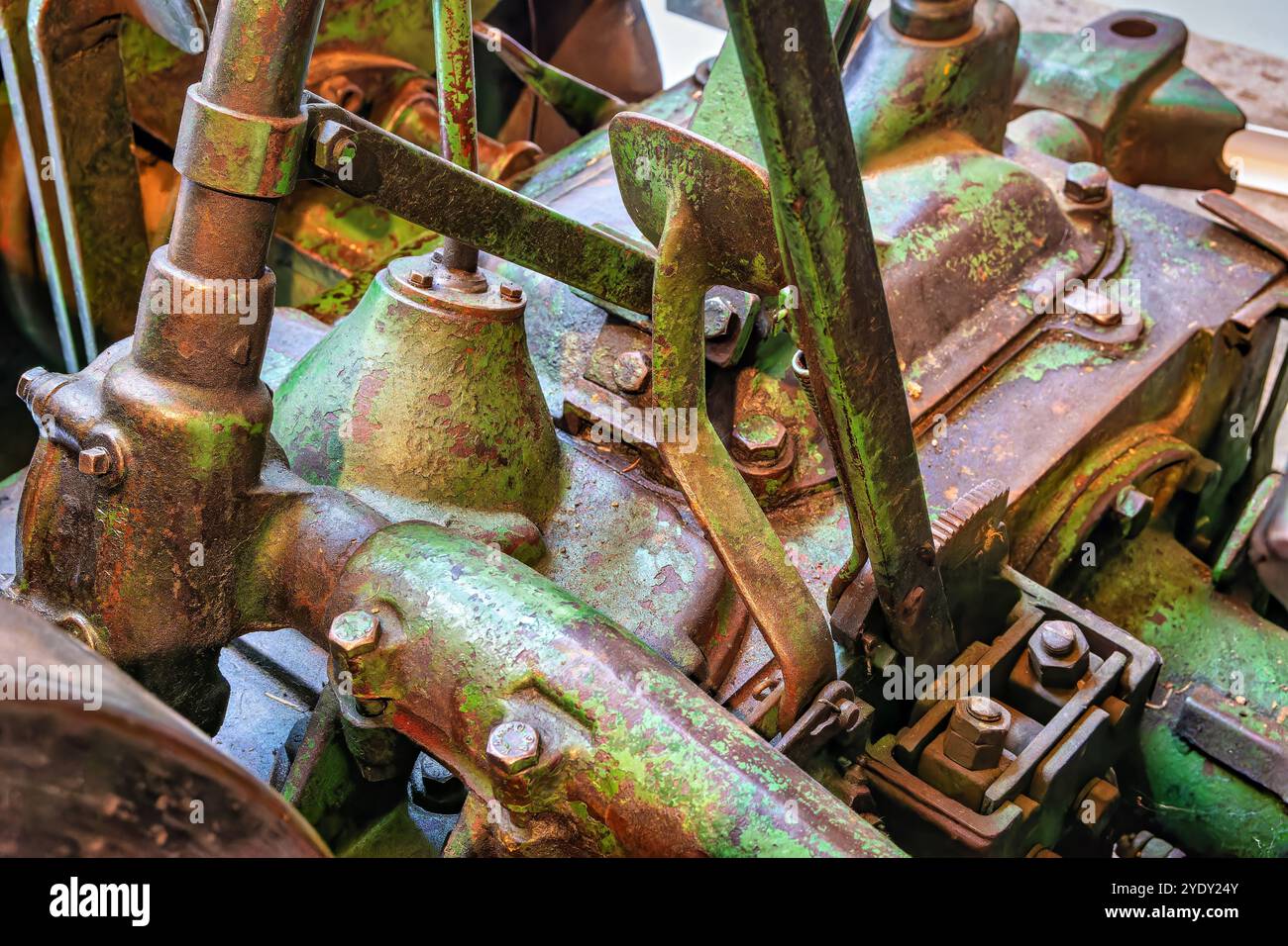 View of the gearbox of an old tractor Stock Photo - Alamy