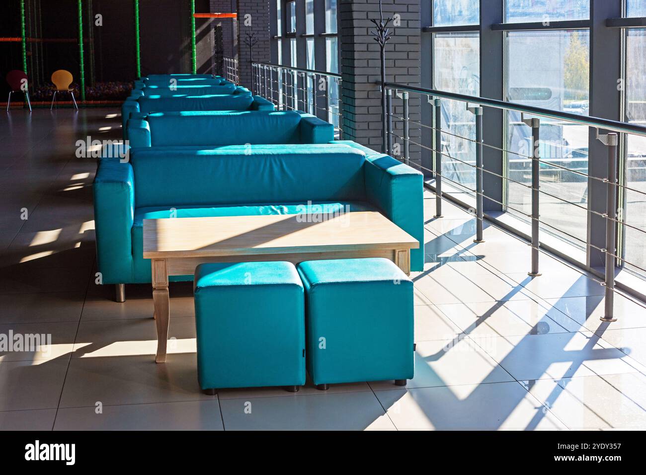 modern cafe with blue soft sofas in the supermarket Stock Photo - Alamy