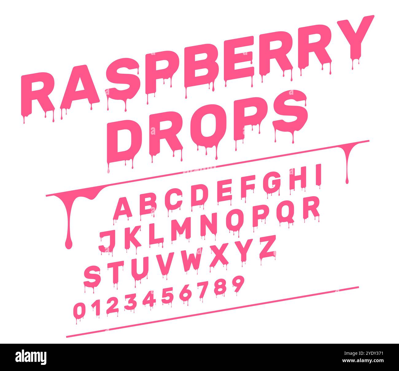 Viscous font. Liquid melting alphabet. Diagonally distorted letters and numbers with dripping ...