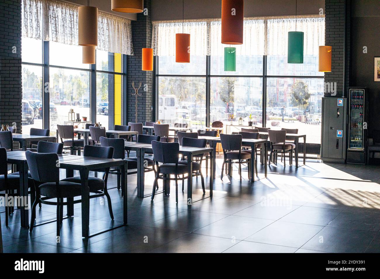 modern cafe near the window in the supermarket Stock Photo - Alamy