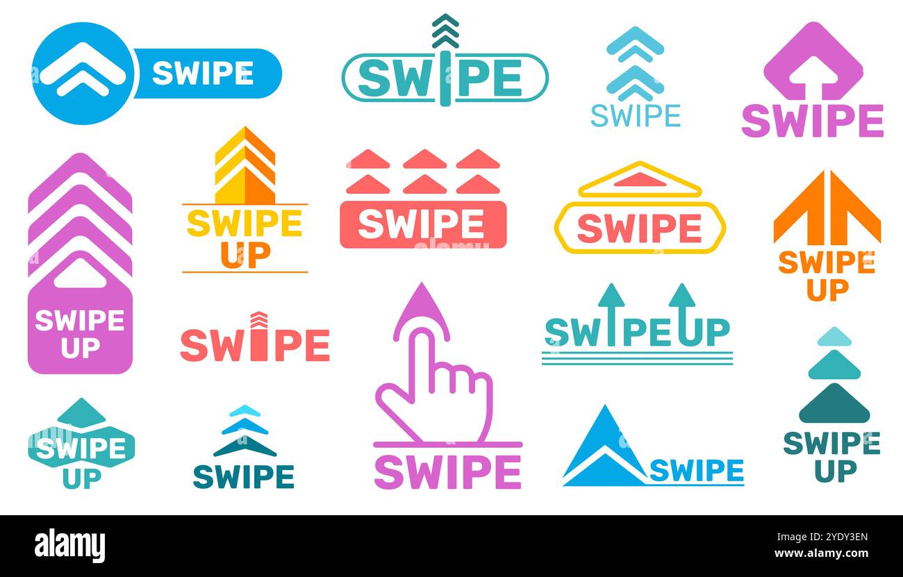 Swipe up buttons design. Social media icons. Quick click on links. Move ...