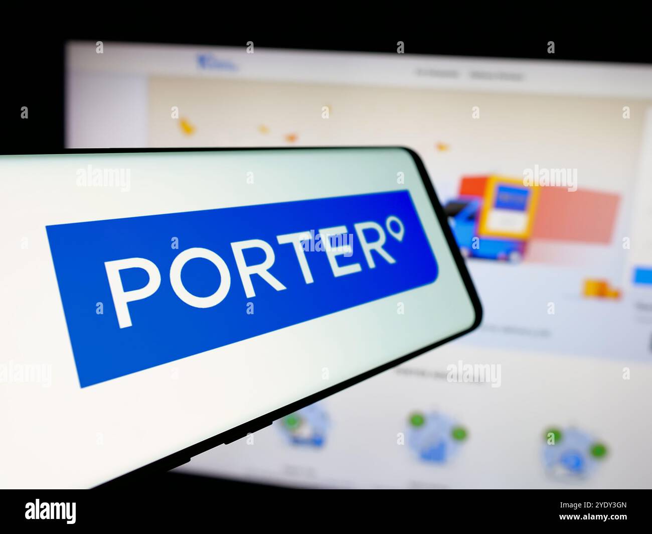Smartphone with logo of Indian logistics company Porter (Porter.in) on ...
