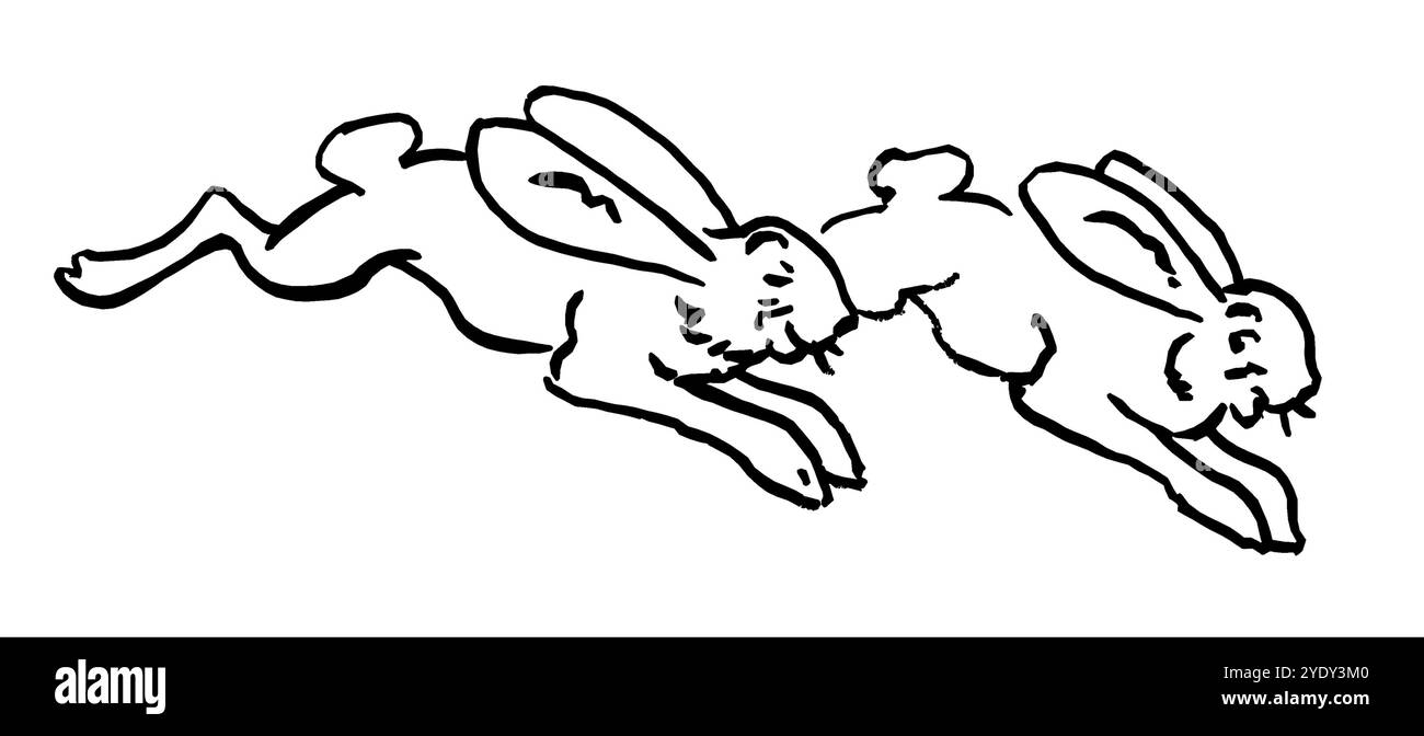 Rabbits illustration Black and White Stock Photos & Images - Alamy