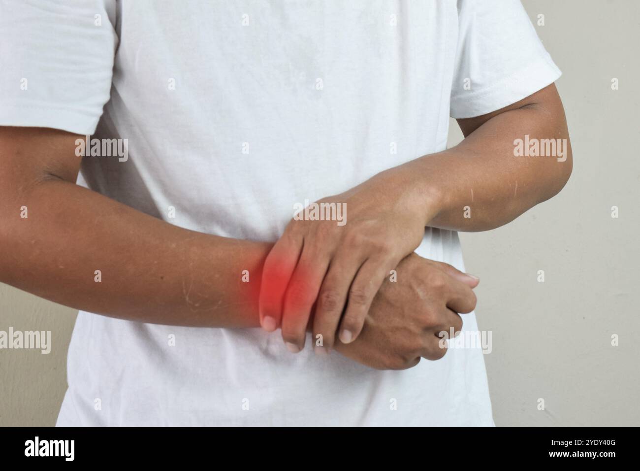 Painful male hand, information from incorrect work office syndrome with ...