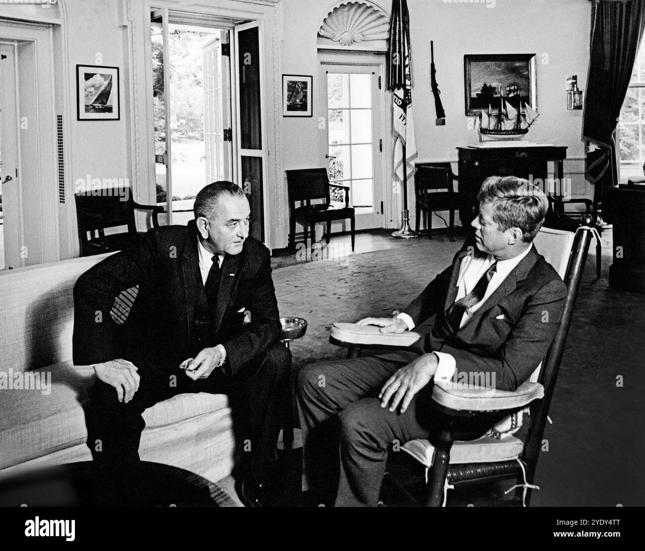 U.S. Vice President Lyndon B. Johnson meeting with U.S. President John ...