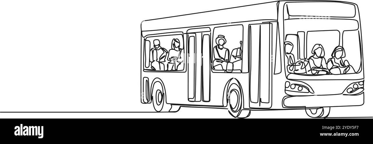 continuous single line drawing of public bus, line art vector ...