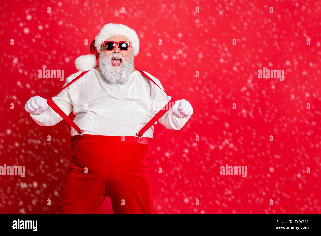 Portrait of funny fat overweight santa claus with big belly abdomen ...