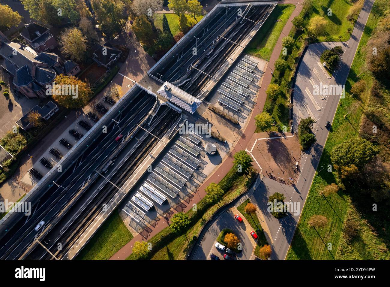 Dutch railway train station and provincial road coming through ...