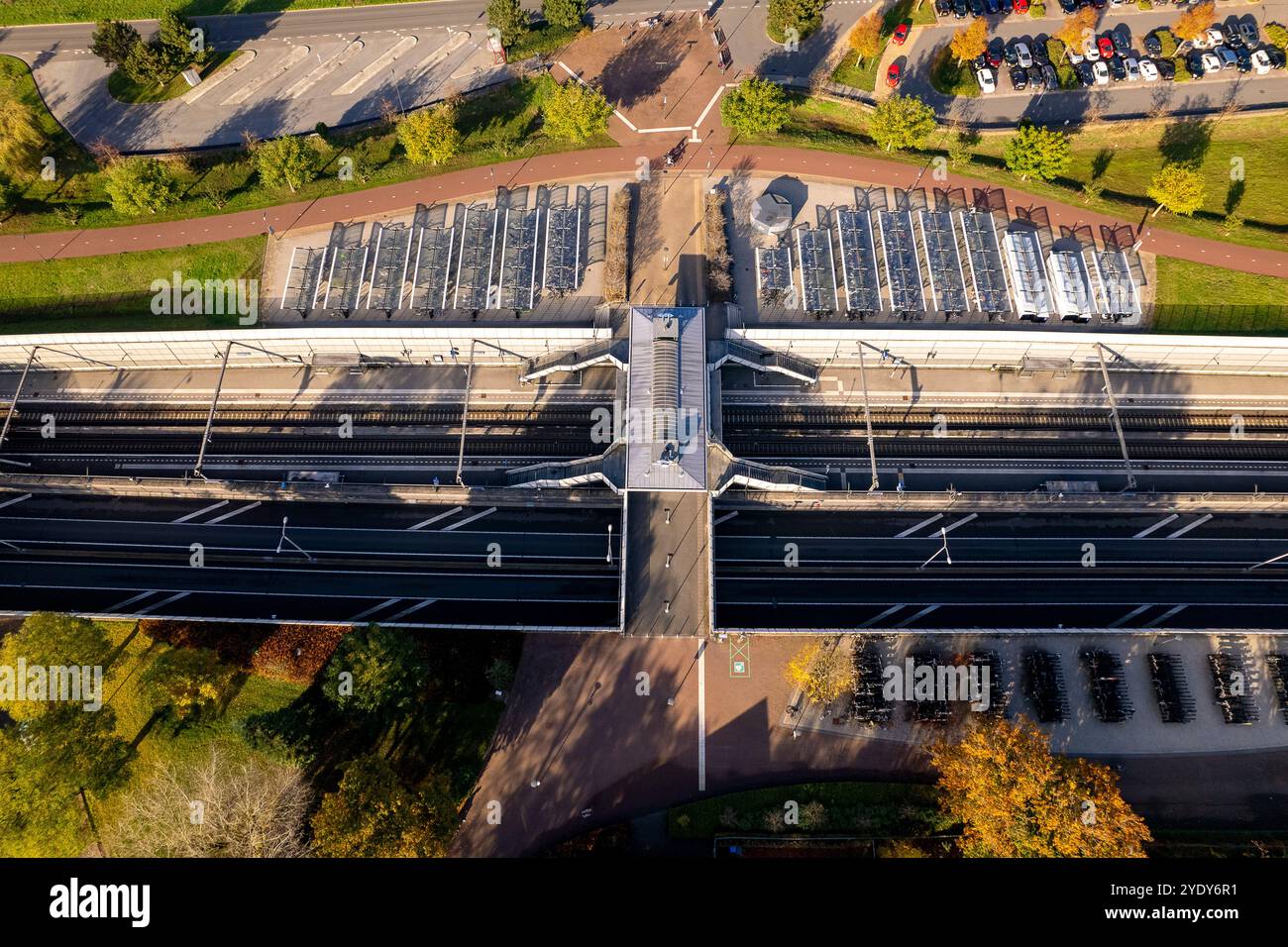 Dutch railway train station and provincial road coming through ...