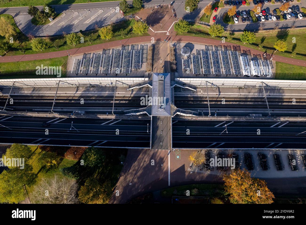 Dutch railway train station and provincial road coming through ...