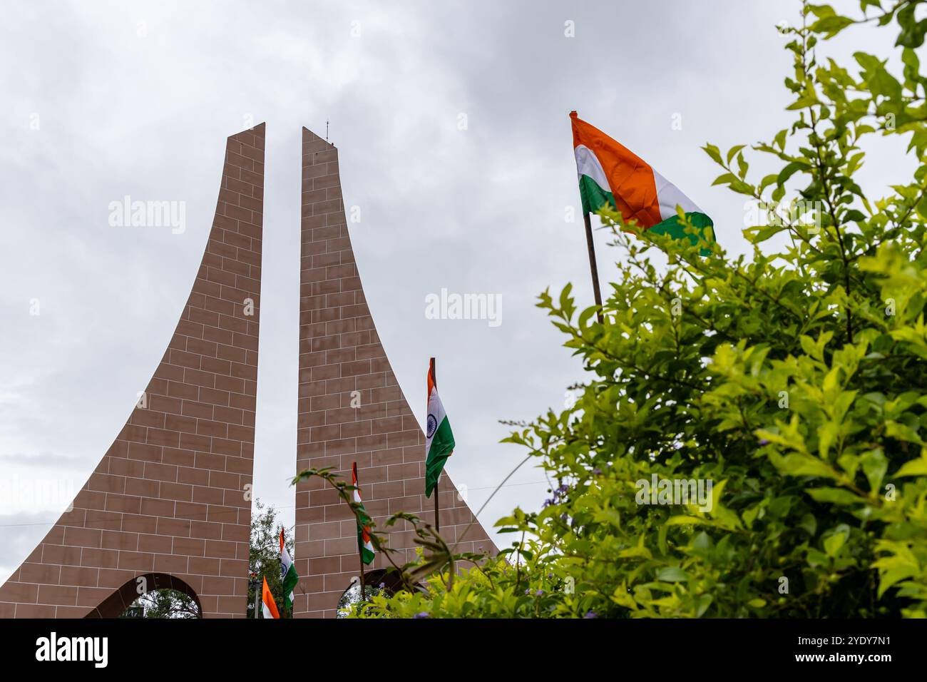 Waving Indian Tricolor Flag with Modern Architecture at Morning Stock ...