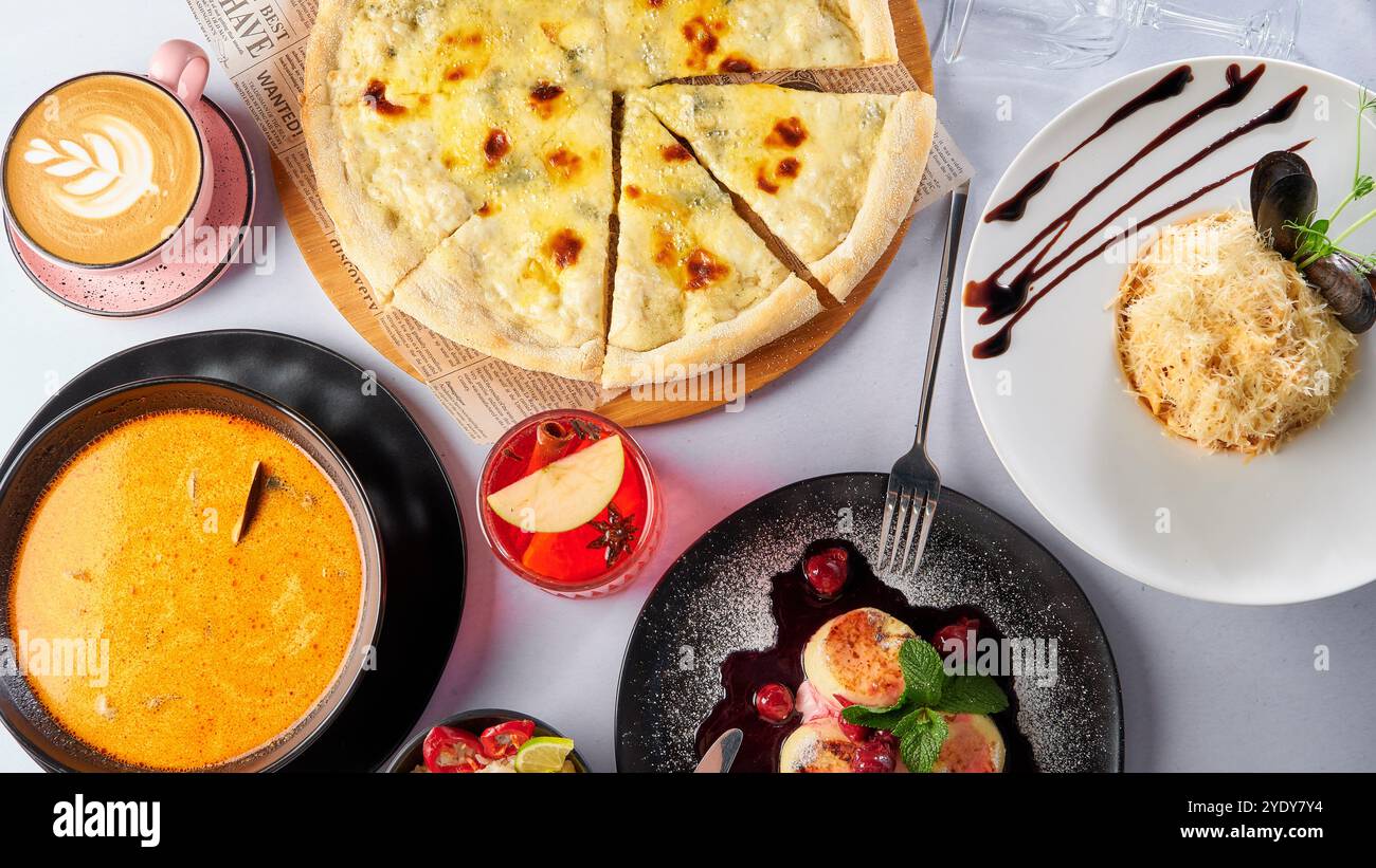 Assortment of dishes from different countries of the world. Food and ...