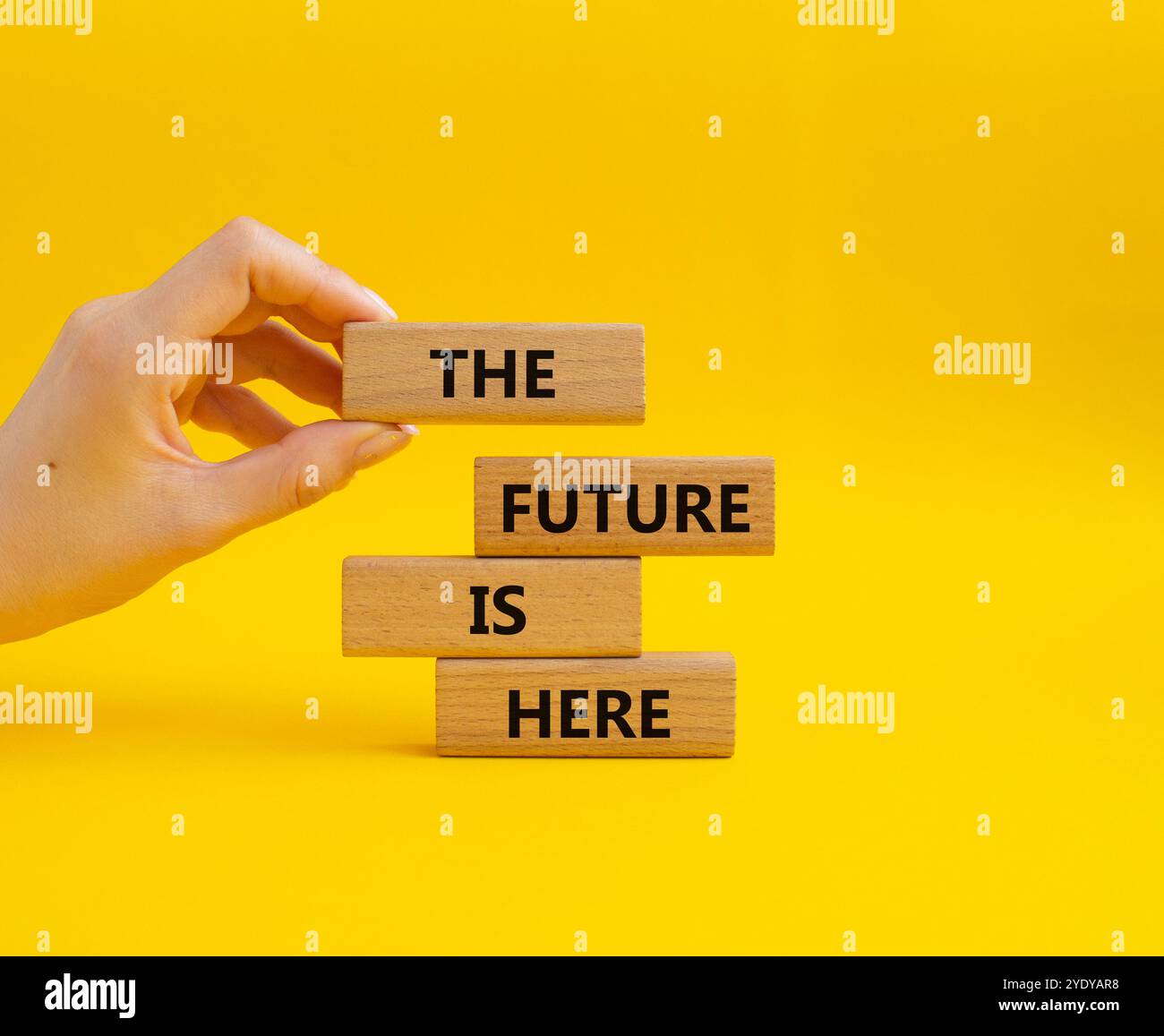 The future is here symbol. Concept words The future is here on wooden ...