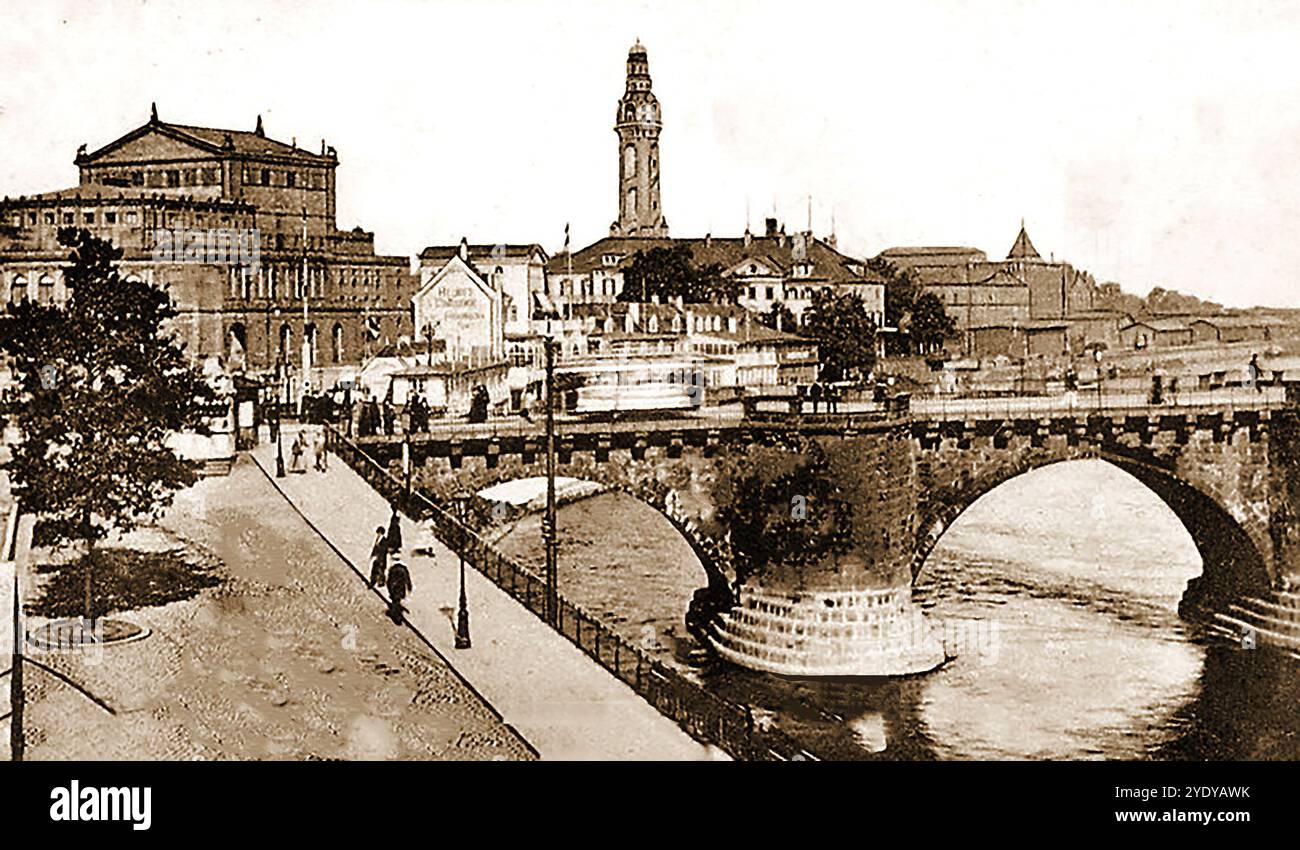 An image of the bridge over the river Elbe in pre WWII Dresden Germany ...