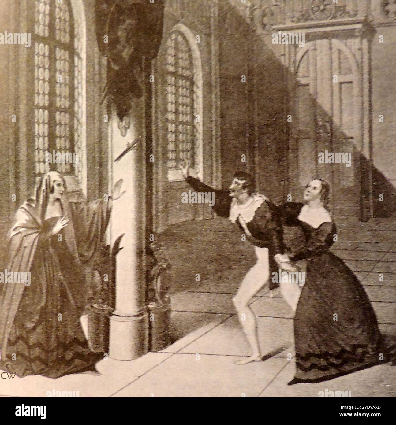 An old German theatre illustration scene 'Portrait of Ancester, 3rd act ...