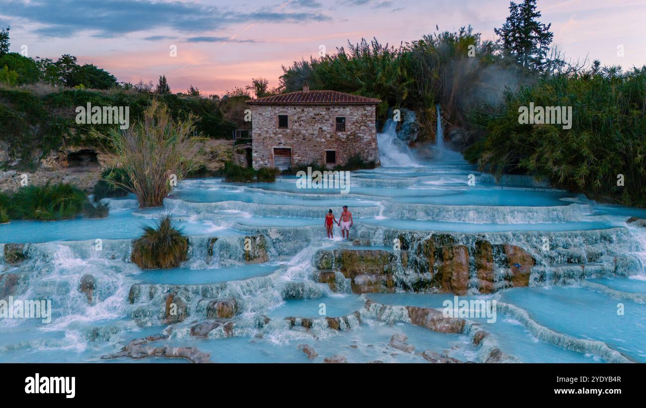 Natural spa with waterfalls and hot springs at Saturnia thermal baths ...