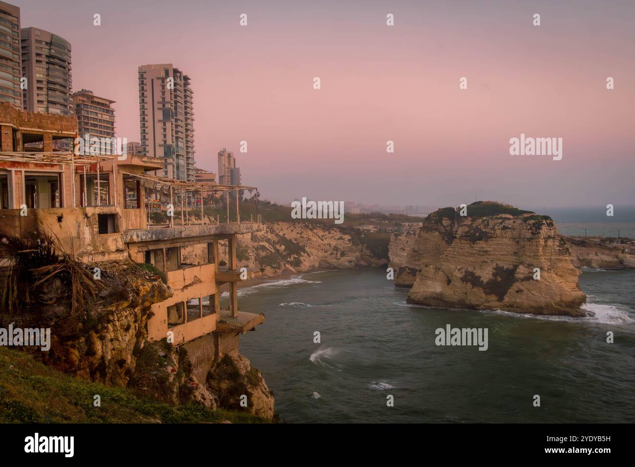 The Beirut waterfront with modern buildings, cafes, promenade and ...