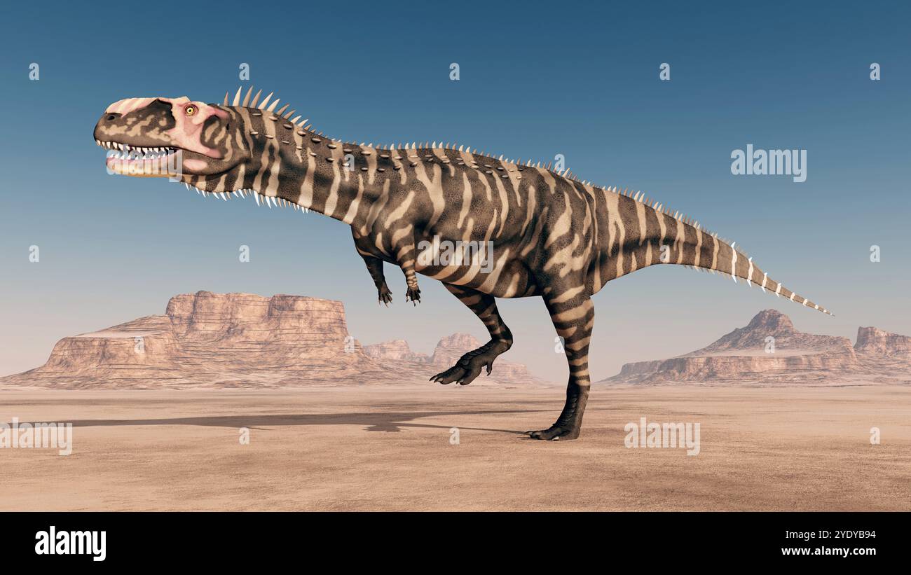 Dinosaur Rajasaurus in the desert Stock Photo - Alamy