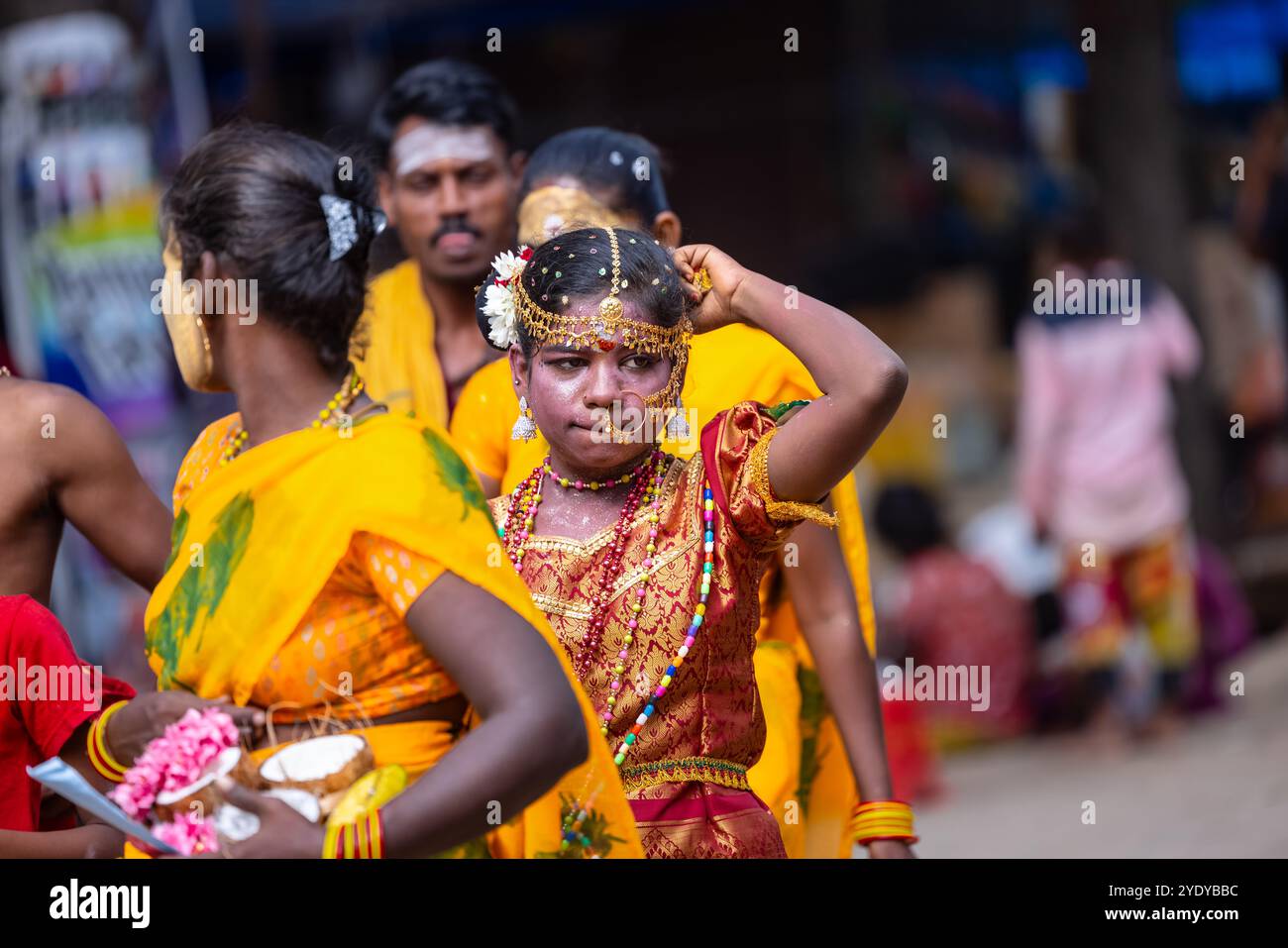 Kulasai Dasara, Portrait of indian hindu devotee with painted face and ...