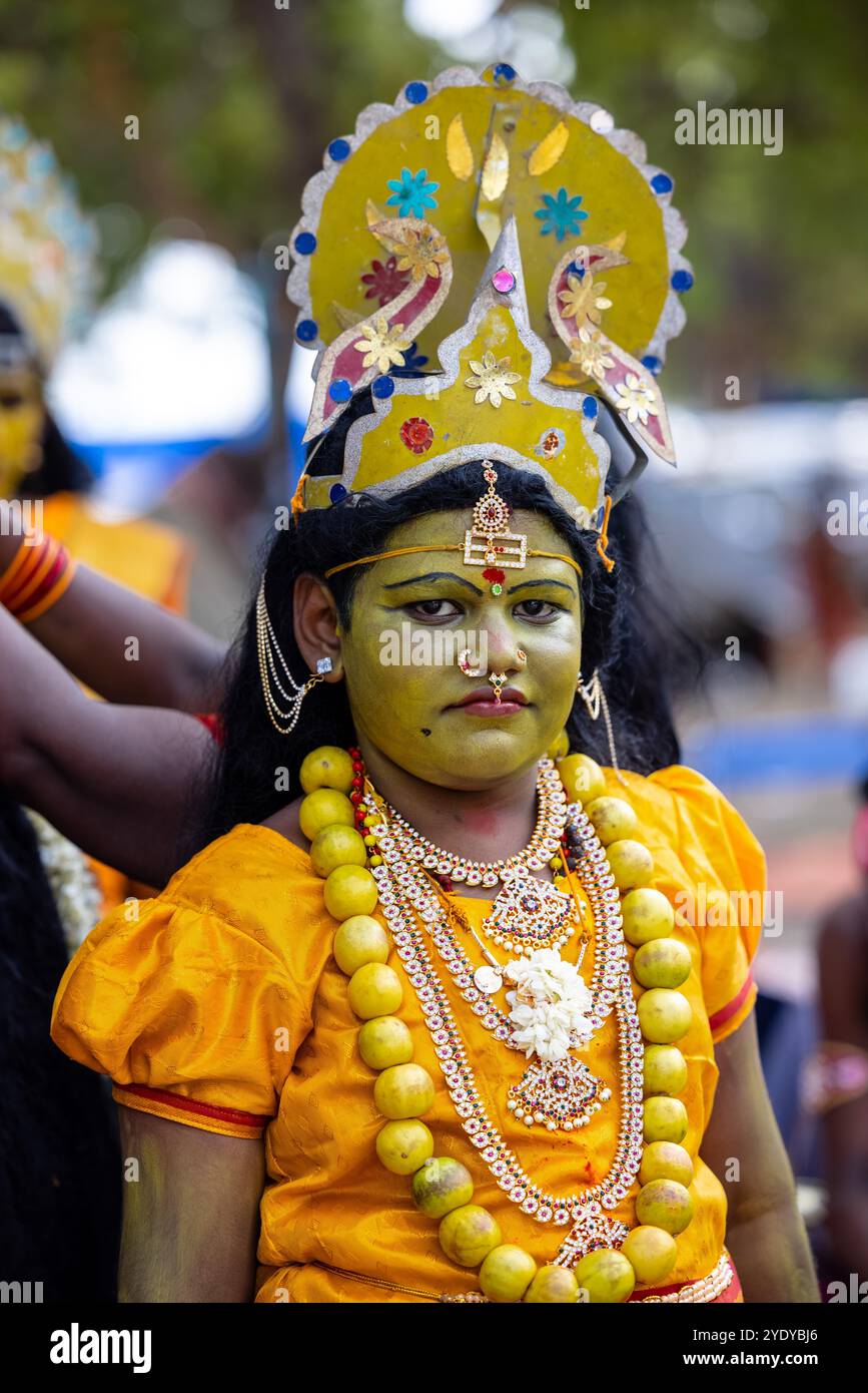 Kulasai Dasara, Portrait of indian hindu devotee with painted face and ...