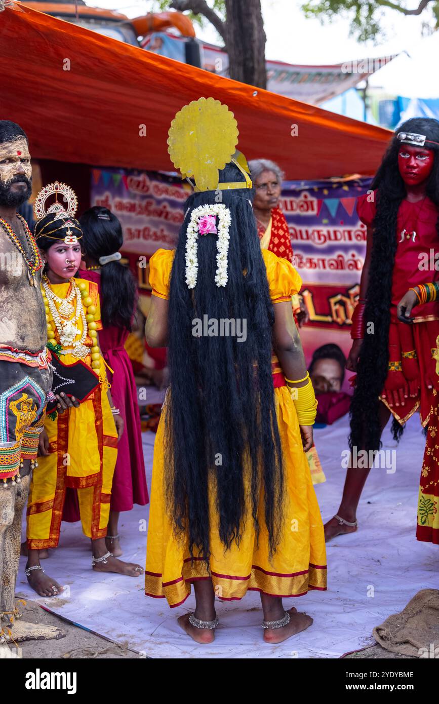 Kulasai Dasara, Portrait of indian hindu devotee with painted face and ...