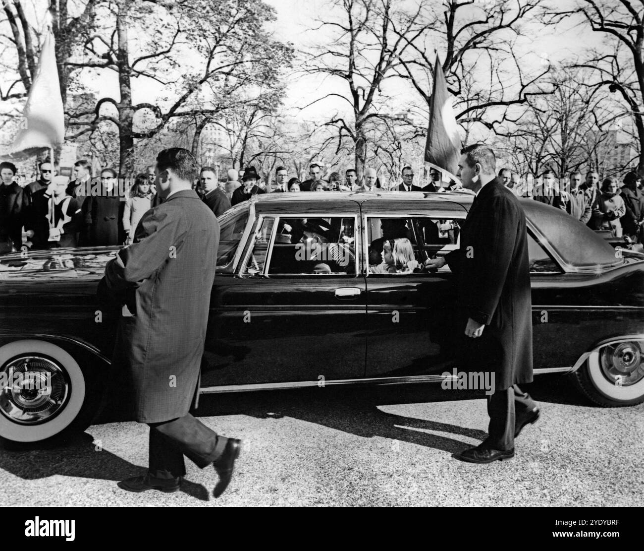 Caroline Kennedy and John F. Kennedy, Jr., riding in limousine in the ...