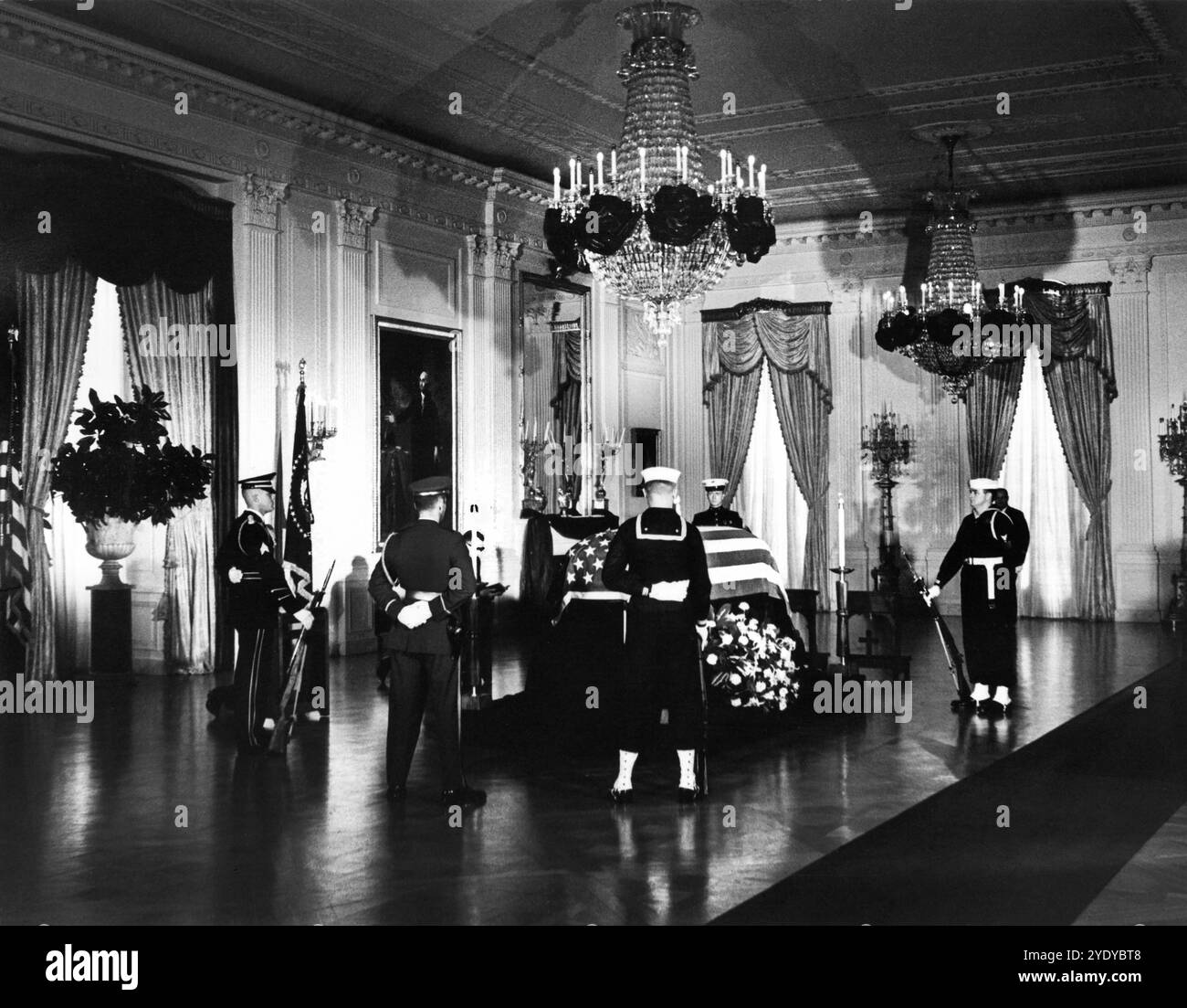 Late U.S. President John Kennedy’s flag-draped casket, members of honor ...
